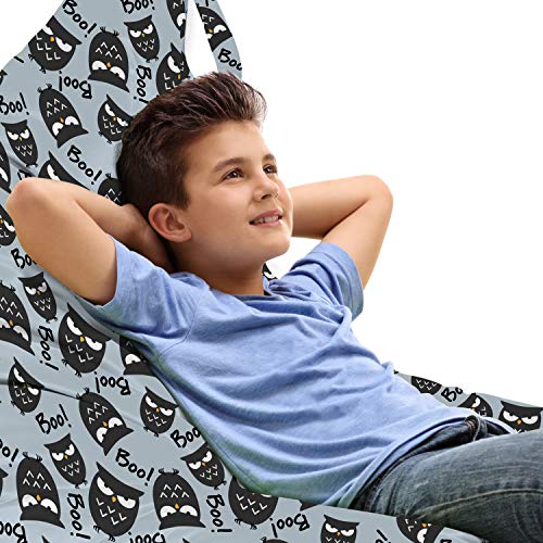 Lunarable Owl Lover Lounger Chair Bag, Birds Say Boo Pattern in Repeating Design Halloween Themed Ornament, High Capacity Storage with Handle Container, Lounger Size, Pale Blue Grey Dimgray