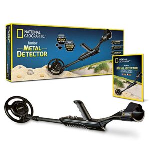 national geographic junior metal detector – adjustable metal detector for kids with 7.5″ waterproof dual coil, lightweight design great for treasure hunting beginners