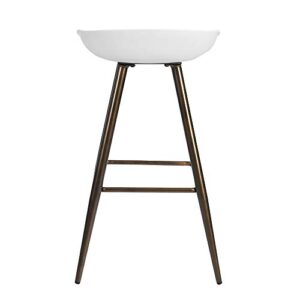 Set of 2 Bar Stools, 32.3" Simple Modern Style High Counter Stool with Low Backrest & Footrest & Metal Legs & PP Seat, Portable Barstools for Kitchen Island Patio Balcony, White & Bronze