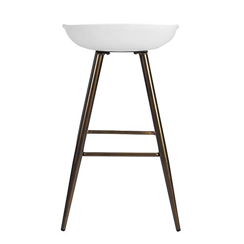 Set of 2 Bar Stools, 32.3" Simple Modern Style High Counter Stool with Low Backrest & Footrest & Metal Legs & PP Seat, Portable Barstools for Kitchen Island Patio Balcony, White & Bronze