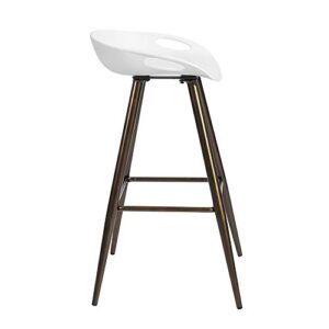 Set of 2 Bar Stools, 32.3" Simple Modern Style High Counter Stool with Low Backrest & Footrest & Metal Legs & PP Seat, Portable Barstools for Kitchen Island Patio Balcony, White & Bronze