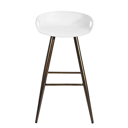 Set of 2 Bar Stools, 32.3" Simple Modern Style High Counter Stool with Low Backrest & Footrest & Metal Legs & PP Seat, Portable Barstools for Kitchen Island Patio Balcony, White & Bronze