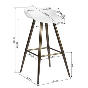 Set of 2 Bar Stools, 32.3" Simple Modern Style High Counter Stool with Low Backrest & Footrest & Metal Legs & PP Seat, Portable Barstools for Kitchen Island Patio Balcony, White & Bronze