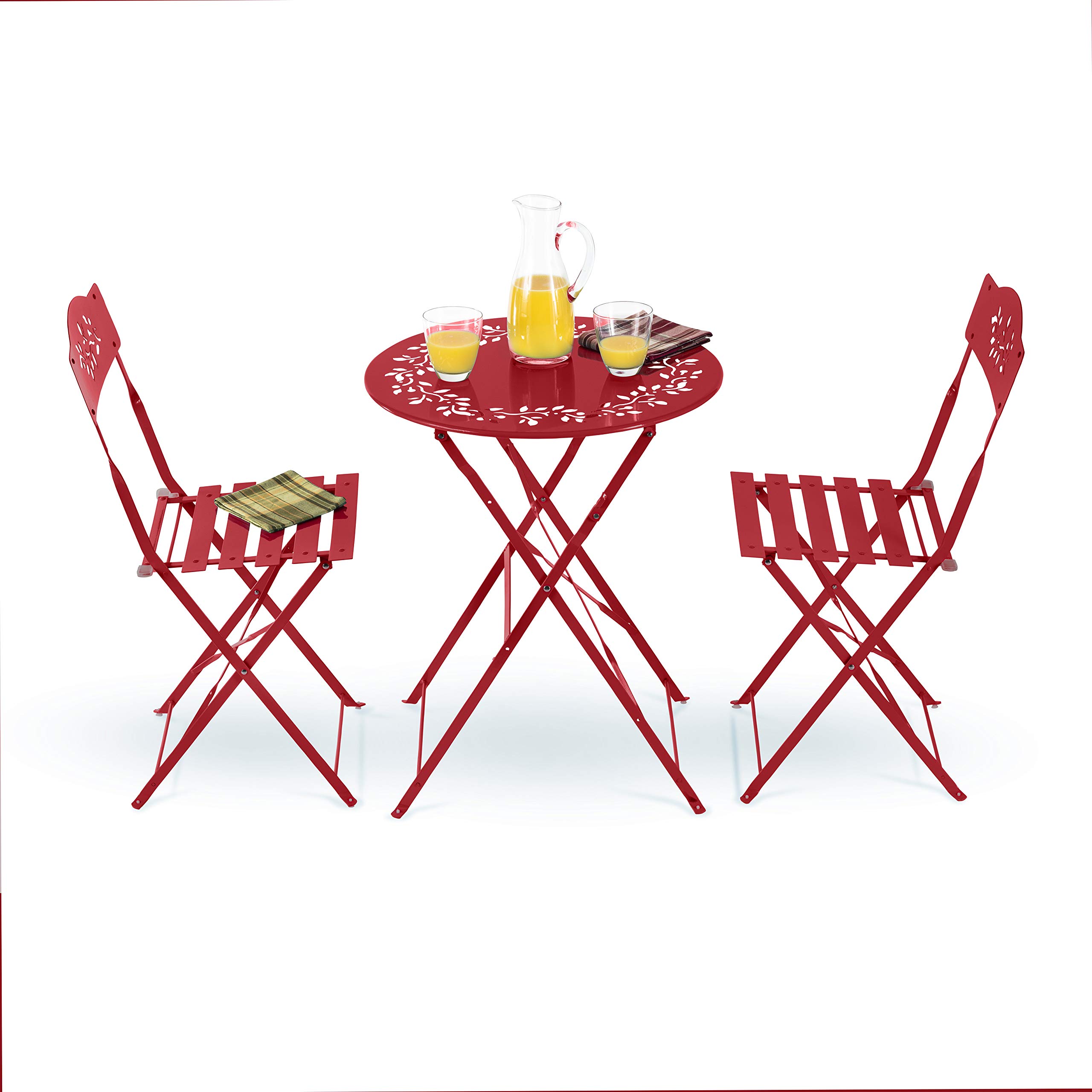 Alpine Corporation MSY100A-RD Bistro Set, Table: 24" L x 24" W x 28" H Chair: 17" L 18" W x 33" H, Red