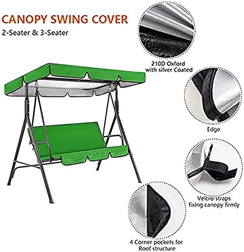 Patio Swing Canopy Waterproof Top Cover Set, Courtland Swing Replacement Awning Canopy Covers for Swing Chair Glider All Weather Protection Outdoor Garden Furniture(Dark Green, Three-seater76.77in)