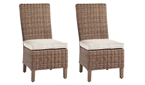 Signature Design by Ashley Beachcroft Outdoor Wicker Dining Chair Set, 2 Count, Beige