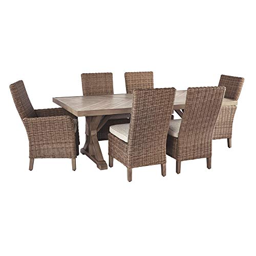 Signature Design by Ashley Beachcroft Outdoor Wicker Dining Chair Set, 2 Count, Beige