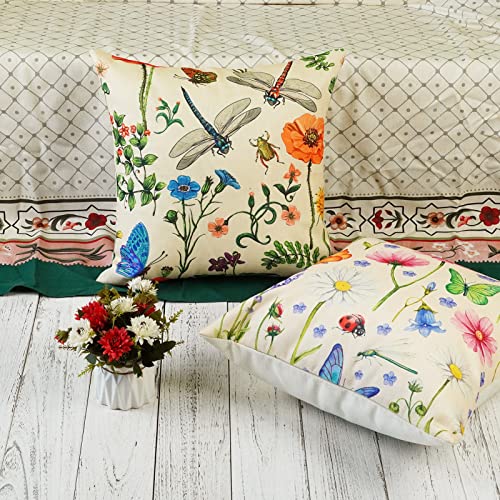 ONWAY Spring Summer Outdoor Waterproof Pillow Covers 20x20 Inch Set of 4 Floral Farmhouse Throw Pillows Decorative Cushion Cases for Outdoor Couch Sofa Patio Furniture Home Decoration