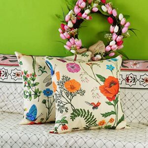 ONWAY Spring Summer Outdoor Waterproof Pillow Covers 20x20 Inch Set of 4 Floral Farmhouse Throw Pillows Decorative Cushion Cases for Outdoor Couch Sofa Patio Furniture Home Decoration