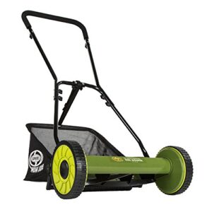 sun joe mj500m 16-inch manual reel mower w/adjustable cutting height, 6.6-gallon removable grass catcher, 5 steel blades, 2-wheels