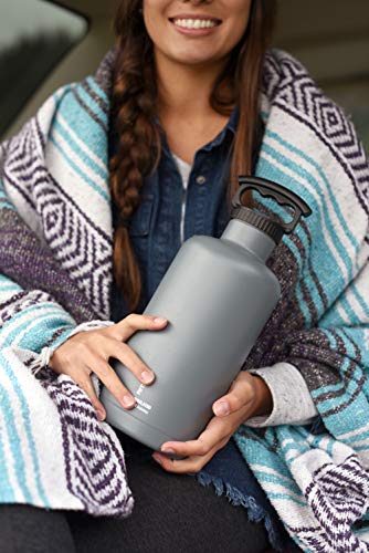 Fifty/Fifty Growler, Double Wall Vacuum Insulated Water Bottle, Stainless Steel, 3 Finger Cap w/ Standard Top, Black, 64oz/1.9L, V65001BK0