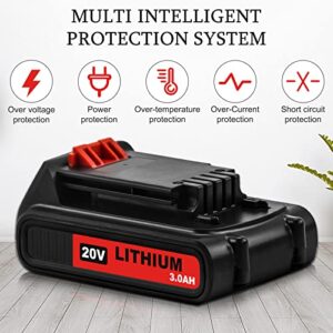 2 Pack 20Volt 3.0Ah MAX LBXR20 Repalce for Black and Decker 20V Lithium Battery LB20 LBX20 LST220 LBXR2020-OPE LBXR20B-2 LB2X4020 Cordless Tool Batteries