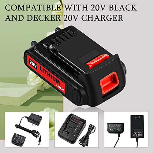 2 Pack 20Volt 3.0Ah MAX LBXR20 Repalce for Black and Decker 20V Lithium Battery LB20 LBX20 LST220 LBXR2020-OPE LBXR20B-2 LB2X4020 Cordless Tool Batteries