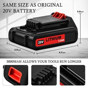 2 Pack 20Volt 3.0Ah MAX LBXR20 Repalce for Black and Decker 20V Lithium Battery LB20 LBX20 LST220 LBXR2020-OPE LBXR20B-2 LB2X4020 Cordless Tool Batteries