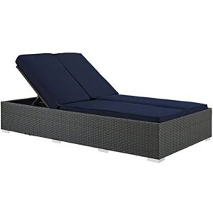 modway sojourn wicker rattan outdoor patio sunbrella fabric double chaise in chocolate navy