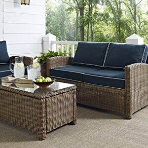 Crosley Furniture KO70022WB-NV Bradenton Outdoor Wicker Loveseat, Brown with Navy Cushions