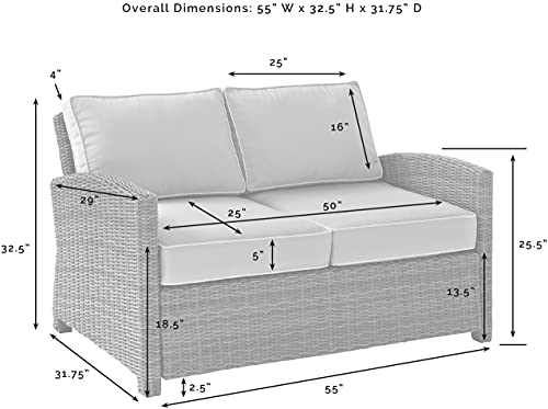 Crosley Furniture KO70022WB-NV Bradenton Outdoor Wicker Loveseat, Brown with Navy Cushions