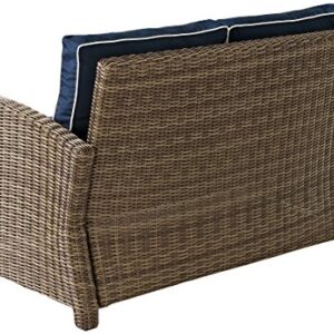 Crosley Furniture KO70022WB-NV Bradenton Outdoor Wicker Loveseat, Brown with Navy Cushions