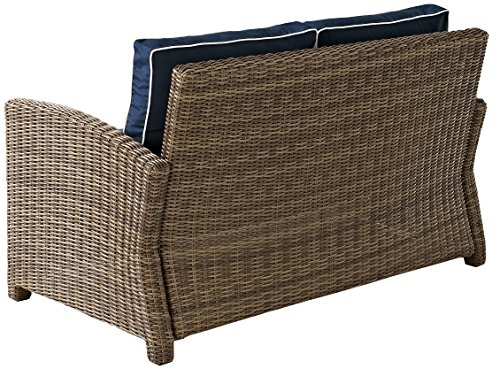 Crosley Furniture KO70022WB-NV Bradenton Outdoor Wicker Loveseat, Brown with Navy Cushions