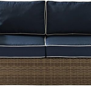 Crosley Furniture KO70022WB-NV Bradenton Outdoor Wicker Loveseat, Brown with Navy Cushions