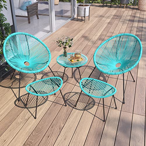 Flamaker 5 Piece Patio Furniture Acapulco Chairs Outdoor Conversation Set All-Weather Plastic Rope Lounge Chair Modern Patio Chairs Set for Porch, Lawn, Balcony, Poolside (Blue)