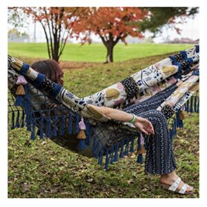 Equip Jacquard Bohemian Macrame Hammock, Blue Patchwork Print, Size 126 in. L x 59 in. W