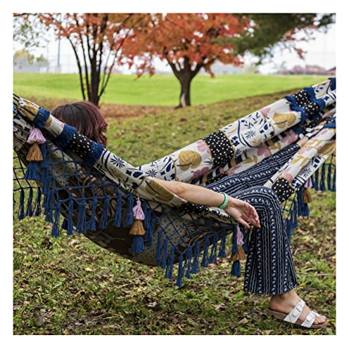 Equip Jacquard Bohemian Macrame Hammock, Blue Patchwork Print, Size 126 in. L x 59 in. W