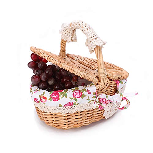 Wicker Picnic Baskets with Handle and Lid, Double Lids Wicker Picnic Basket for Picnic Hiking Camping Family Gatherings Home Decor