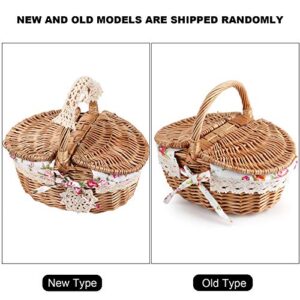 Wicker Picnic Baskets with Handle and Lid, Double Lids Wicker Picnic Basket for Picnic Hiking Camping Family Gatherings Home Decor