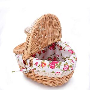 Wicker Picnic Baskets with Handle and Lid, Double Lids Wicker Picnic Basket for Picnic Hiking Camping Family Gatherings Home Decor