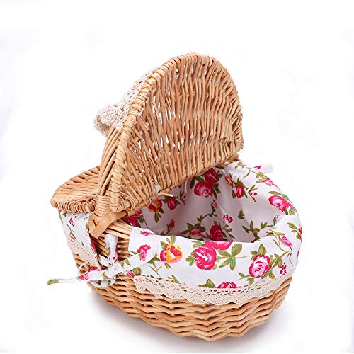 Wicker Picnic Baskets with Handle and Lid, Double Lids Wicker Picnic Basket for Picnic Hiking Camping Family Gatherings Home Decor