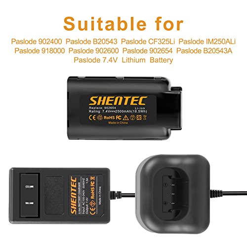 Shentec 7.4V Li-Ion Charger 902667 Compatible with Paslode 902654 902600 B20543A B20543 CF325LI 918000 IM250A Li Battery (Not for Ni-MH/Ni-Cd Battery)