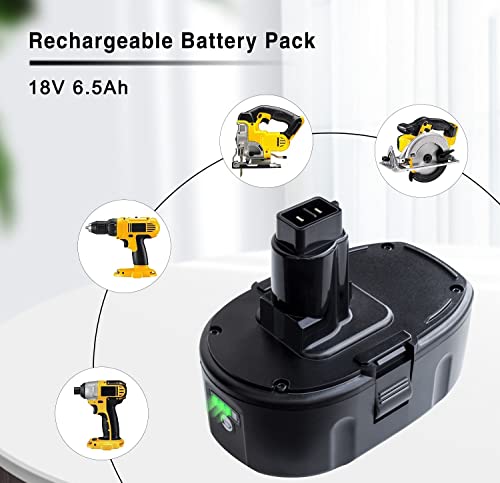 DTK 2Pack 6.5Ah Lithium-Ion Battery Replacement for Dewalt 18V XRP Ni-Cad DC9096 DC9098 DC9099 DE9039 DE9095 DE9096 DE9098 DW9095 DW9096 DW9098 DE9503