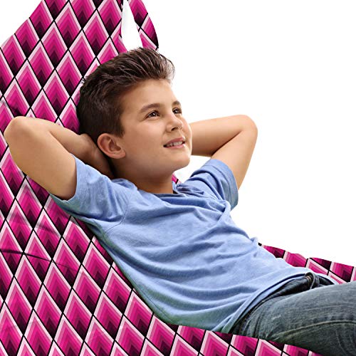 Ambesonne Geometric Lounger Chair Bag, Symmetrical Rhombus Inspired Elements Repeating Lozenges Tile Sharp Shapes, High Capacity Storage with Handle Container, Lounger Size, Hot Pink