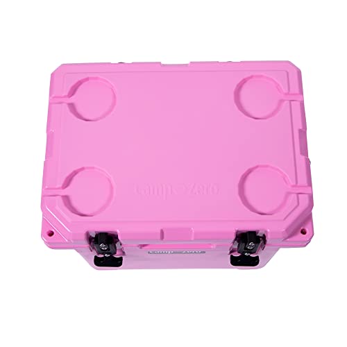 CAMP-ZERO 20L | 21.13 Quart Premium Cooler with 4 Molded-in Cup Holders & Folding Aluminum Handle | Thick Walled, Freezer Grade Cooler w/Secure Locking System & Tie Down Channels (Pink)