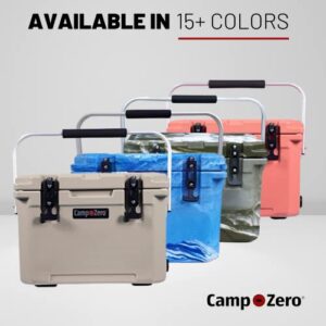 CAMP-ZERO 20L | 21.13 Quart Premium Cooler with 4 Molded-in Cup Holders & Folding Aluminum Handle | Thick Walled, Freezer Grade Cooler w/Secure Locking System & Tie Down Channels (Pink)