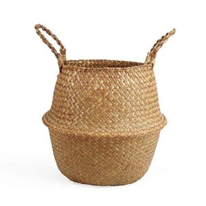 BlueMake 2Pack Woven Seagrass Belly Basket for Storage Plant Pot Basket,Laundry, Picnic Basket (Medium+Large)