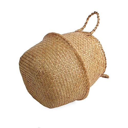 BlueMake 2Pack Woven Seagrass Belly Basket for Storage Plant Pot Basket,Laundry, Picnic Basket (Medium+Large)