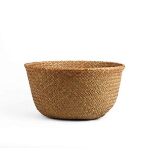 BlueMake 2Pack Woven Seagrass Belly Basket for Storage Plant Pot Basket,Laundry, Picnic Basket (Medium+Large)