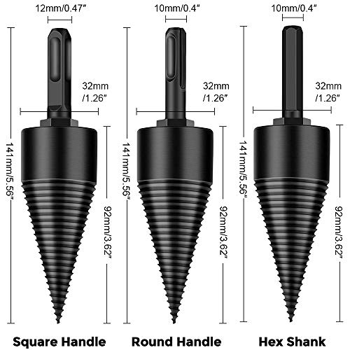 Removable Firewood Log Splitter Drill Bit, Wood Splitter Drill Bits,Heavy Duty Drill Screw Cone Driver for Hand Drill Stick-hex+Square+Round (32MM+42MM)