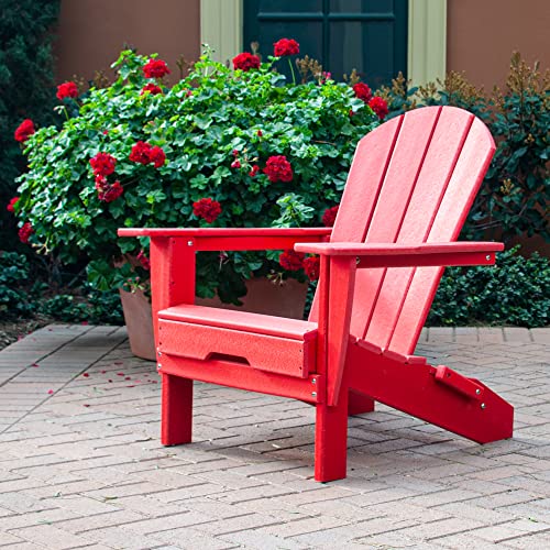 Resin TEAK Folding Adirondack Chair, Premium All Weather Outdoor Patio Furniture, 21 Inch Wide Seat, Up to 350 lbs, Foldable Outdoor Patio Chairs, New Heritage Collection (Red)