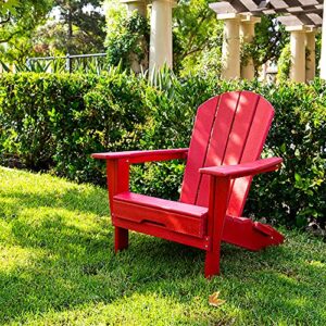 Resin TEAK Folding Adirondack Chair, Premium All Weather Outdoor Patio Furniture, 21 Inch Wide Seat, Up to 350 lbs, Foldable Outdoor Patio Chairs, New Heritage Collection (Red)