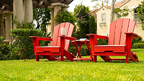 Resin TEAK Folding Adirondack Chair, Premium All Weather Outdoor Patio Furniture, 21 Inch Wide Seat, Up to 350 lbs, Foldable Outdoor Patio Chairs, New Heritage Collection (Red)