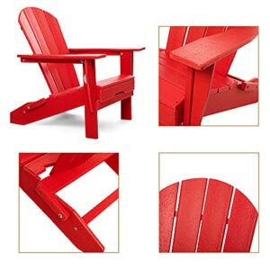 Resin TEAK Folding Adirondack Chair, Premium All Weather Outdoor Patio Furniture, 21 Inch Wide Seat, Up to 350 lbs, Foldable Outdoor Patio Chairs, New Heritage Collection (Red)