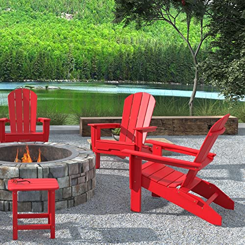 Resin TEAK Folding Adirondack Chair, Premium All Weather Outdoor Patio Furniture, 21 Inch Wide Seat, Up to 350 lbs, Foldable Outdoor Patio Chairs, New Heritage Collection (Red)