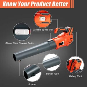 Goplus Cordless Leaf Blower, 20V 5-Speed Lightweight Electric Blower for Lawn Care, Battery & Charger Included(350CFM, 140MPH) (Orange)