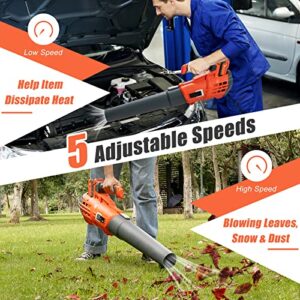 Goplus Cordless Leaf Blower, 20V 5-Speed Lightweight Electric Blower for Lawn Care, Battery & Charger Included(350CFM, 140MPH) (Orange)