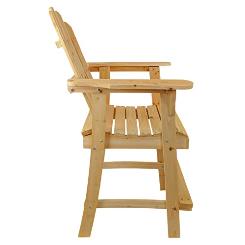 Westcharm Balcony Tall/Counter High Adirondack Chair with Footrest for Outdoor Outside Garden - Unfinished Natural Wood