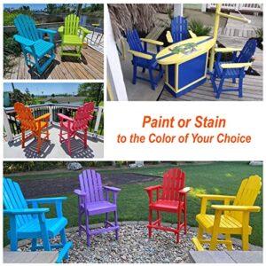 Westcharm Balcony Tall/Counter High Adirondack Chair with Footrest for Outdoor Outside Garden - Unfinished Natural Wood