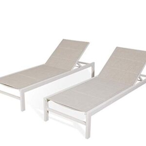 Ulaxfurniture Outdoor Lounge Chair, Aluminum Chaise Chair, Adjustable Lounger Recliner with Wheels and Padded Quick Dry Foam for Patio (2 x Chair, Beige)